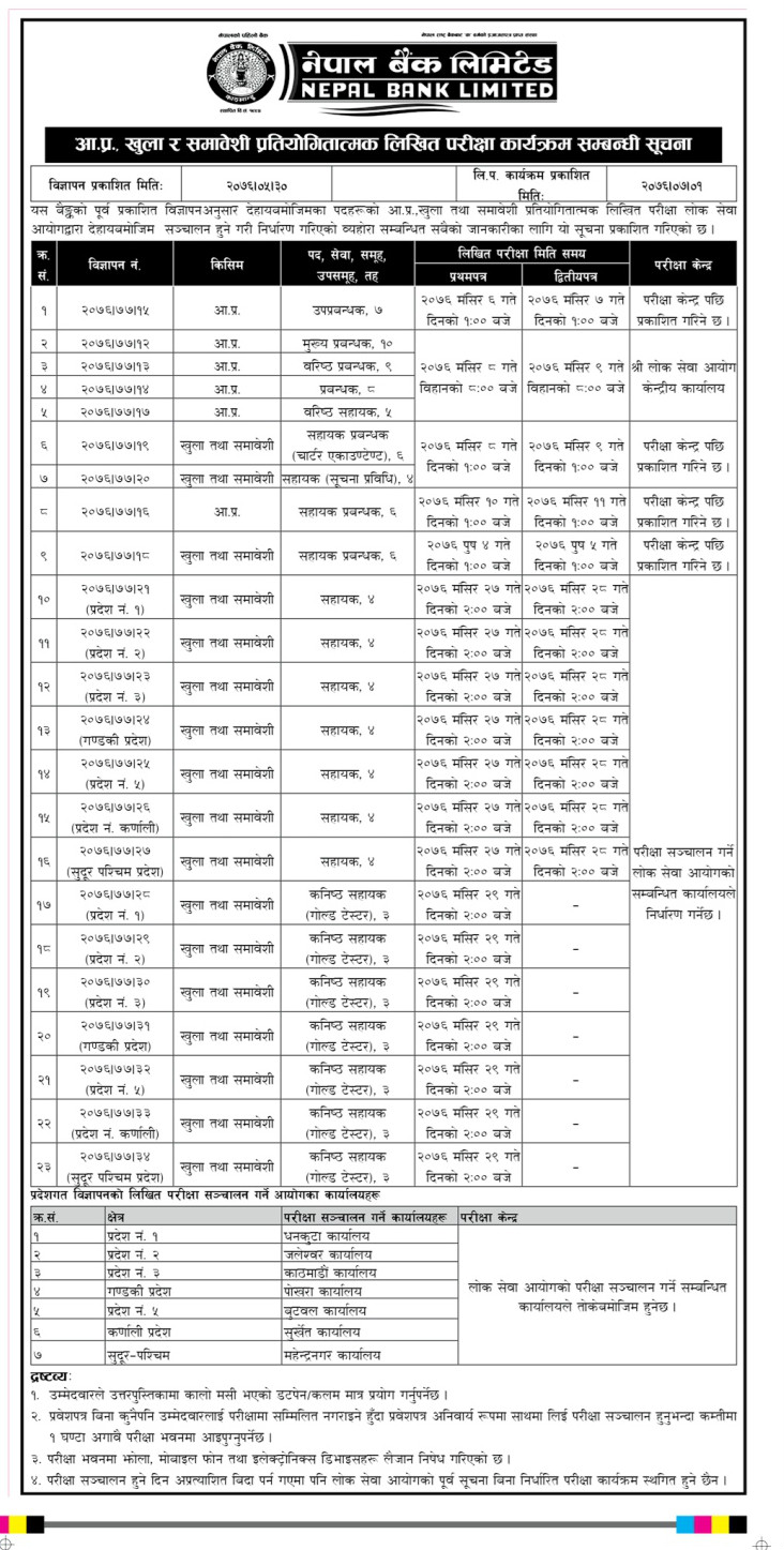 Nepal Bank Limited Published Exam Routine Schedule of All Level ...