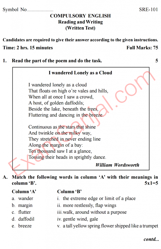 SEE Exam 2076 Important Model Questions English - Exam Sanjal