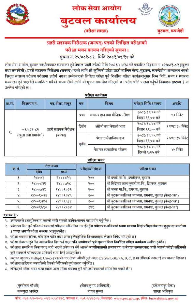 Nepal Police ASI Exam Center Details Prahari Sahayak Nirikshak Exam ...