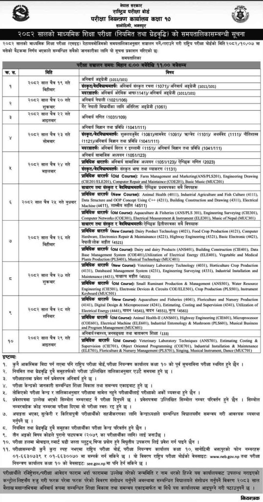 SEE Routine 2082 2026 Class 10 Exam Schedule & Guideline