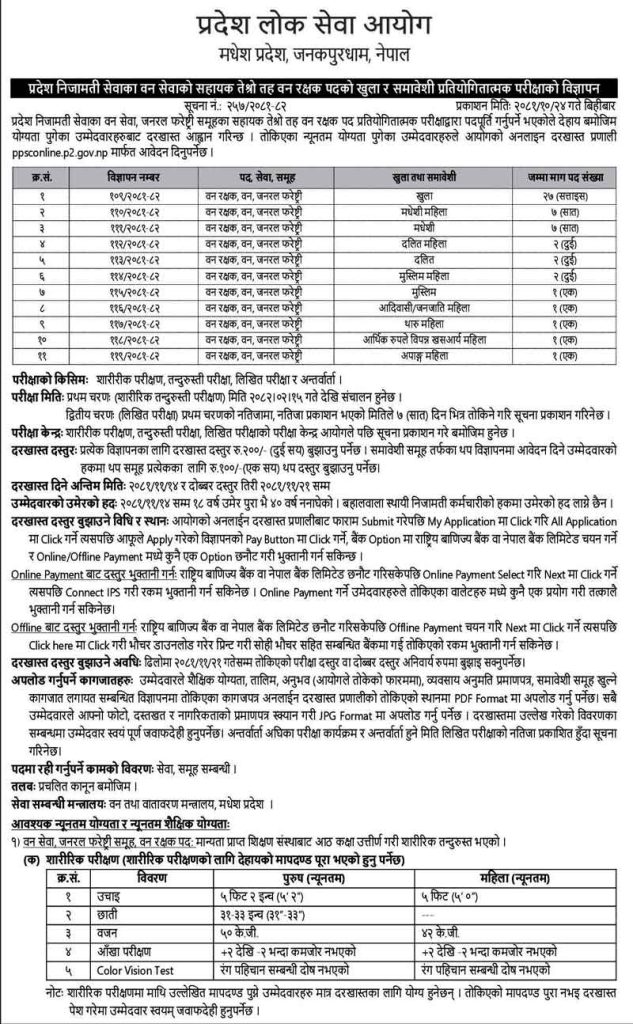 Ban Rakshak Job Vacancy 2081 Madhesh Pradesh Apply - ExamSanjal
