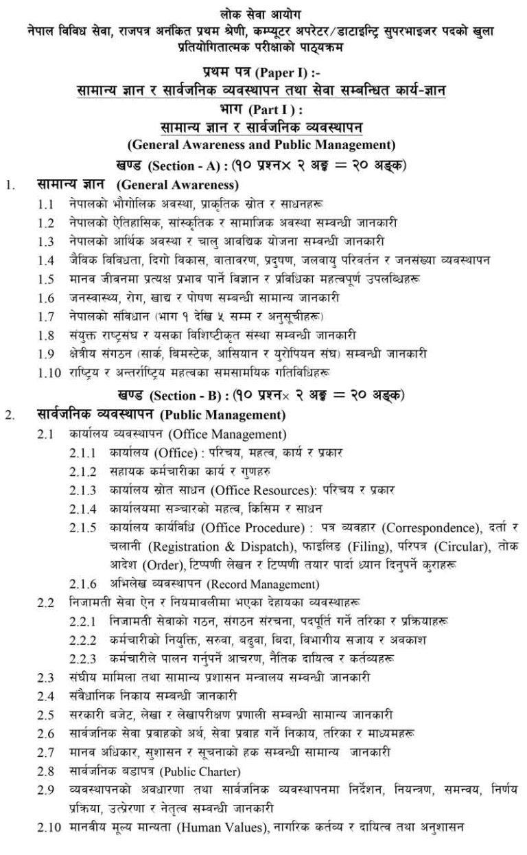 Computer Operator New Syllabus 2081 Lok Sewa Aayog Na Su Computer ...